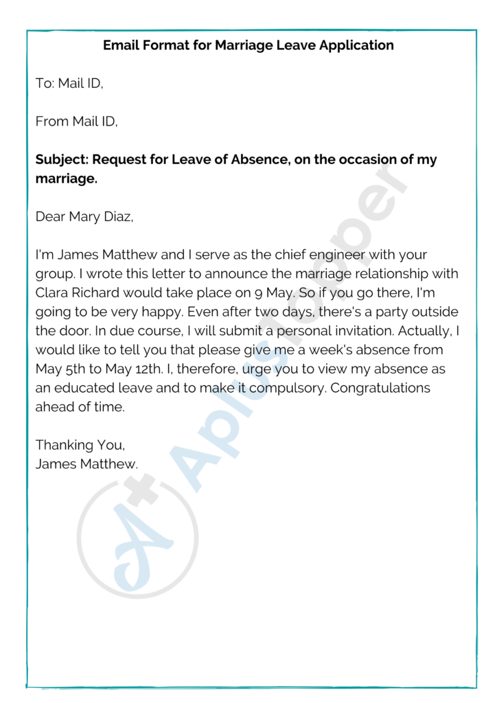 Leave Application for Marriage | Sample Letter for How to write a ...