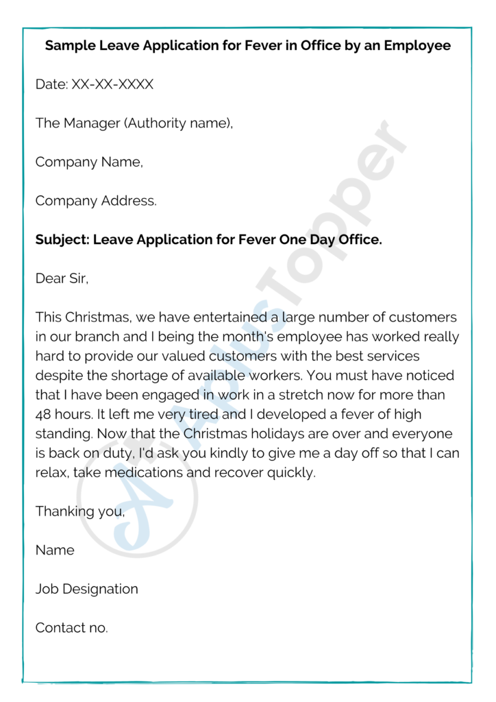 Leave Application for Fever | How To Write Leave Application for Fever ...