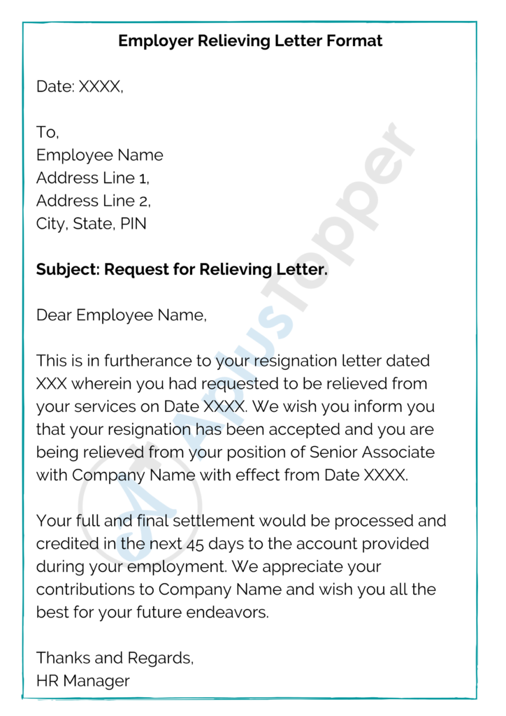 Relieving Letter Format | Relieving Letter Format, Templates and Samples