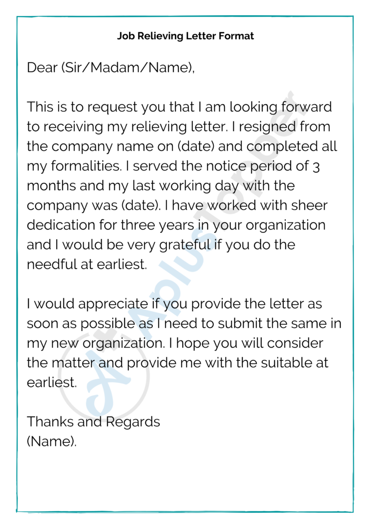 Relieving Letter Format | Relieving Letter Format, Templates and Samples
