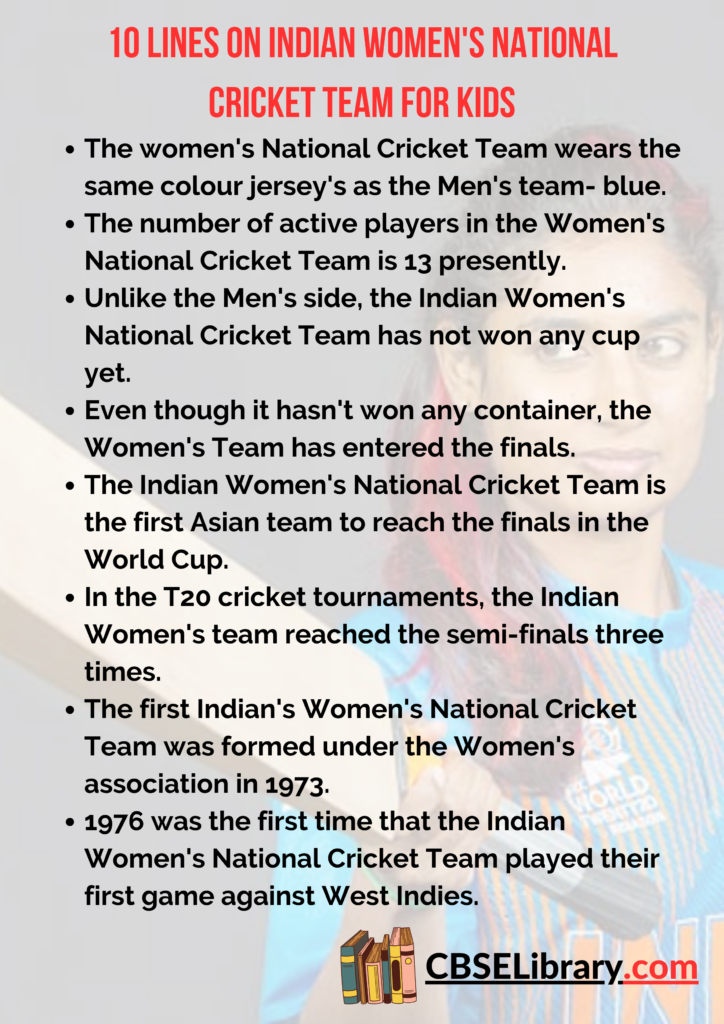 10 Lines On Indian Womens National Cricket Team for Students and ...