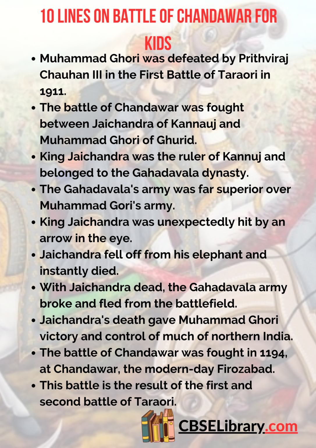 10 Lines on Battle of Chandawar for Students and Children in English ...