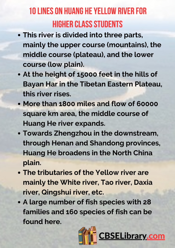 10 Lines on Huang He Yellow River for Students and Children in English ...