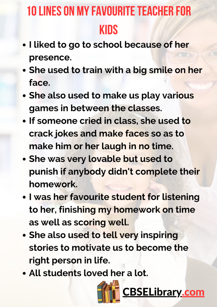 10 Lines on My Favourite Teacher for Students and Children in English ...