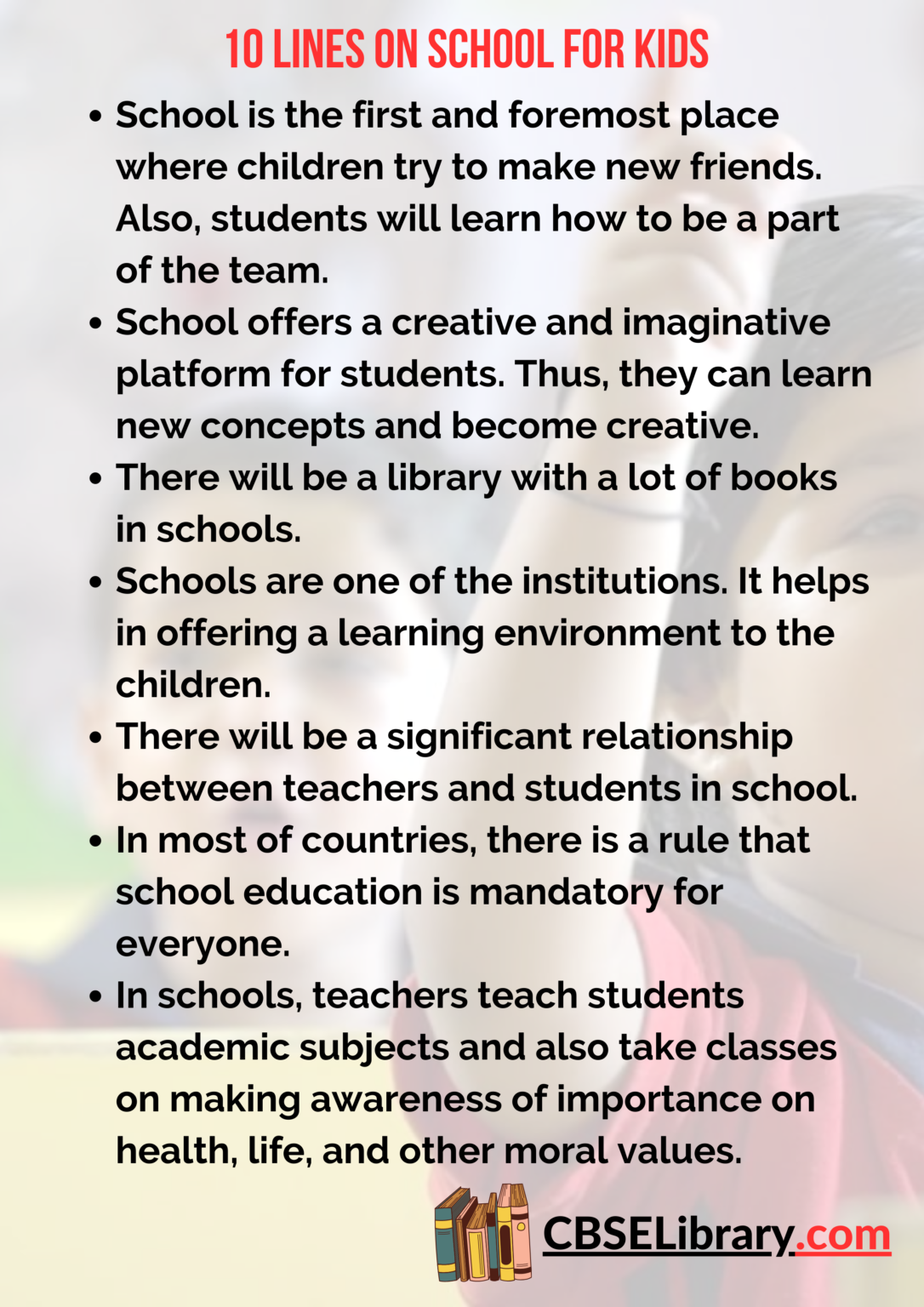 10 Lines on School for Students and Children in English - CBSE Library