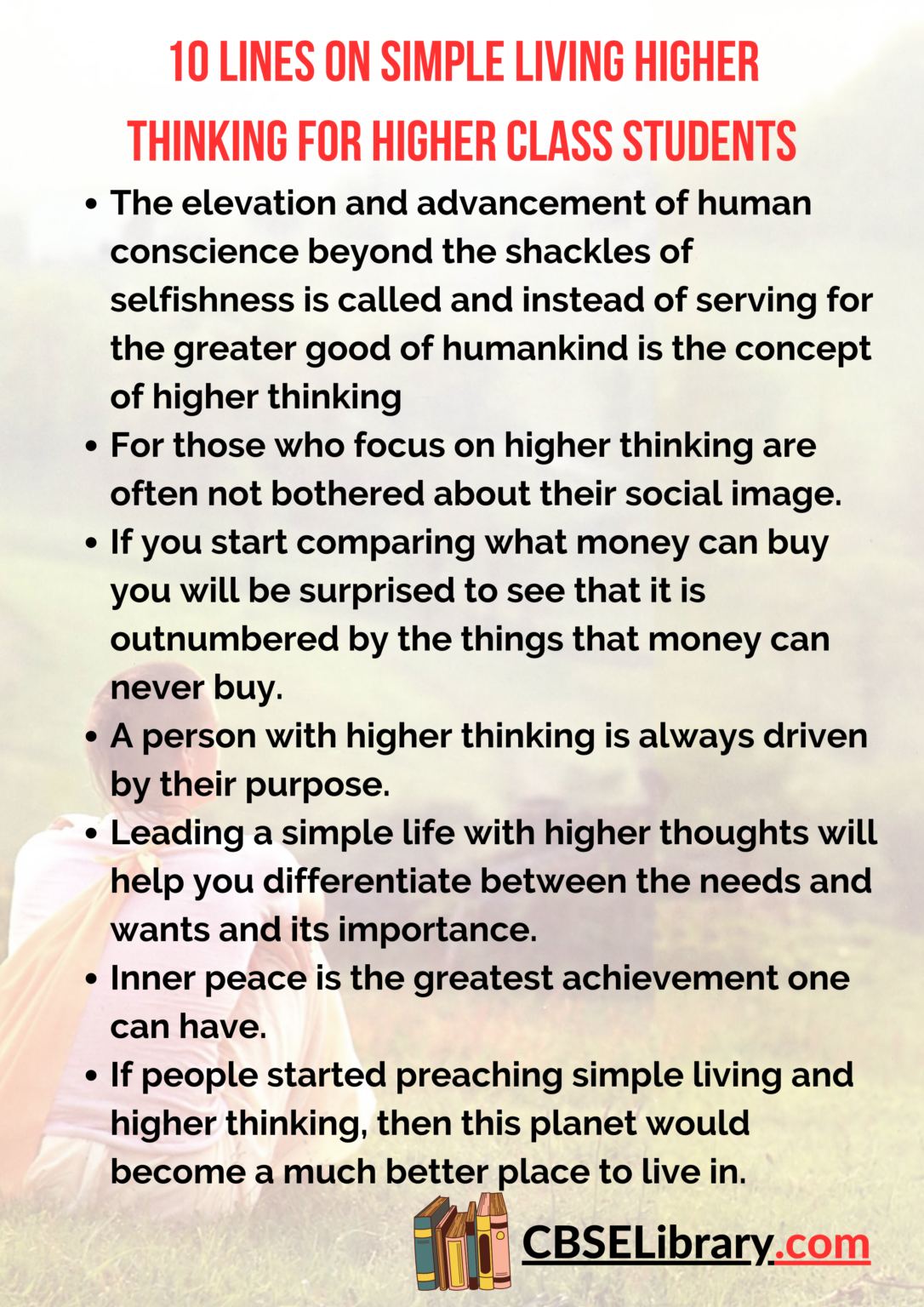 10 Lines on Simple Living Higher Thinking for Students and Children in ...