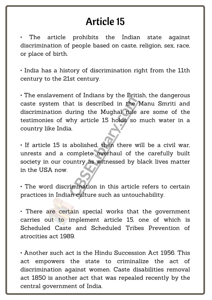 Essay on Article 15 of Indian Constitution for Students and Children in ...
