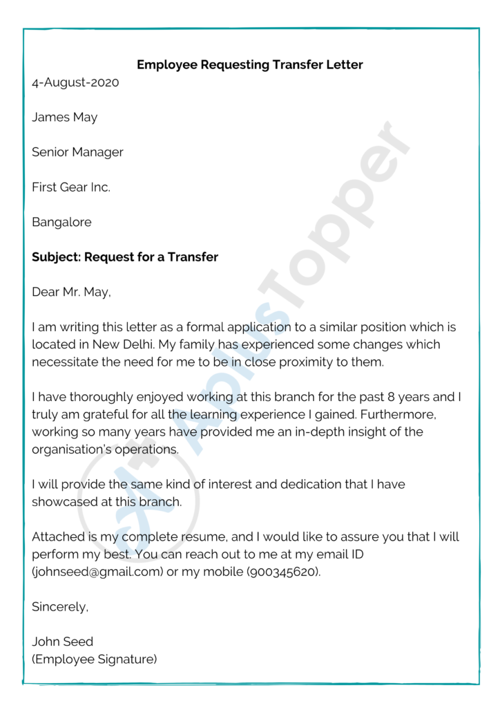 Transfer Letter Format | How To Write Transfer Letter? Samples ...