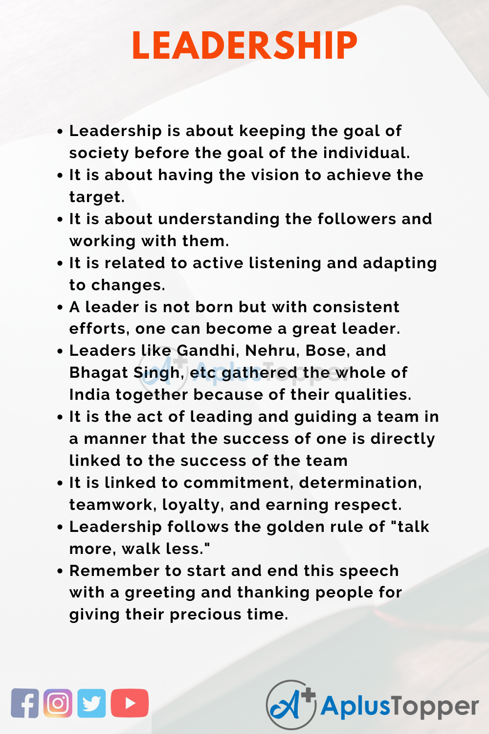 Speech on Leadership | Leadership Speech for Students and Children in ...