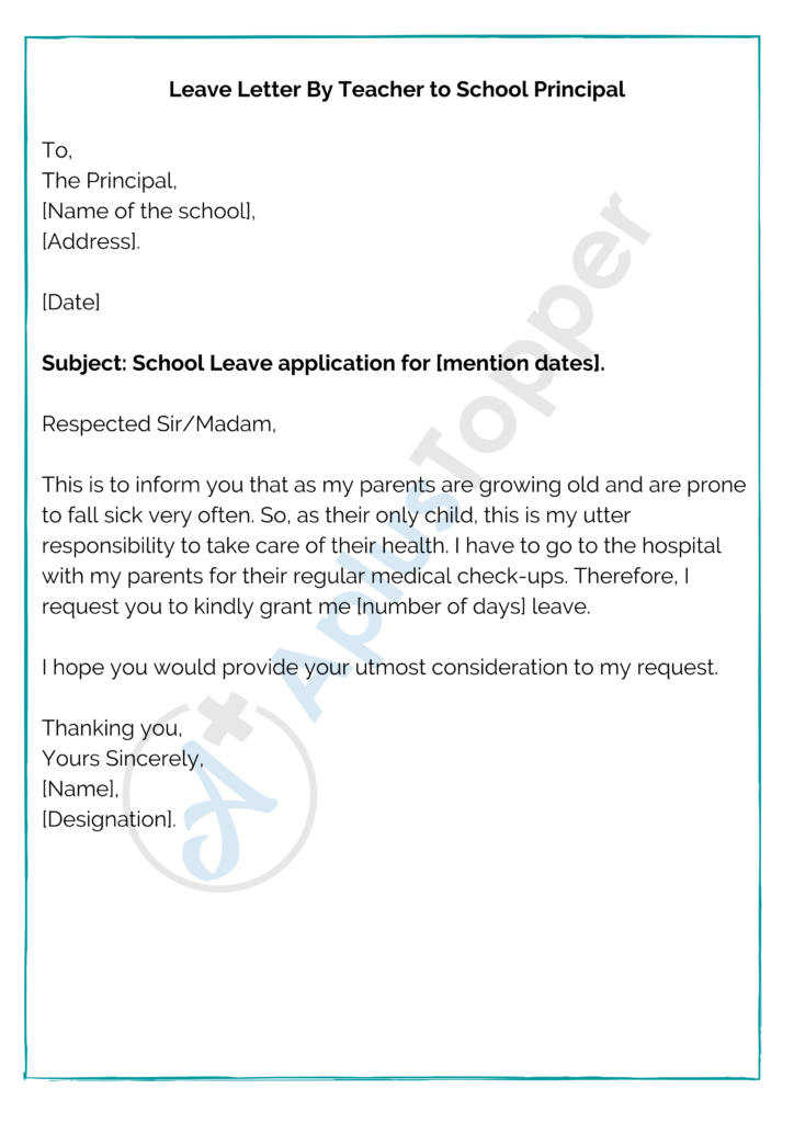 Leave Letter for School | How to Write a Leave Application for School ...