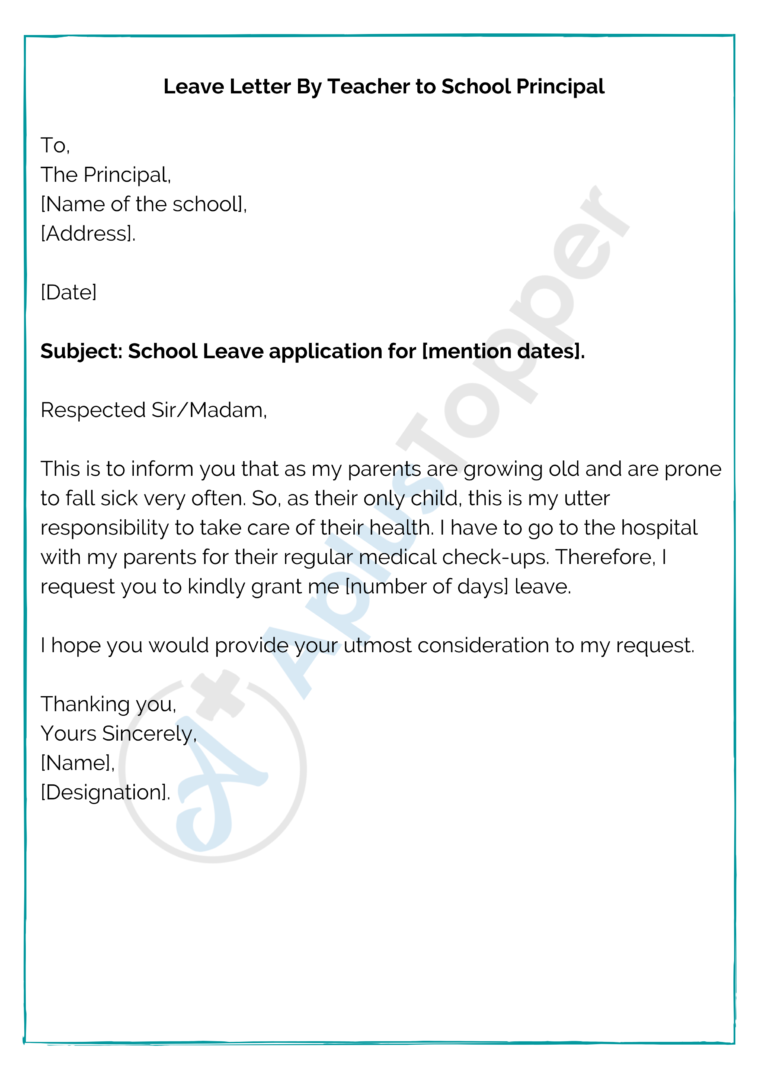 Leave Letter for School | How to Write a Leave Application for School ...