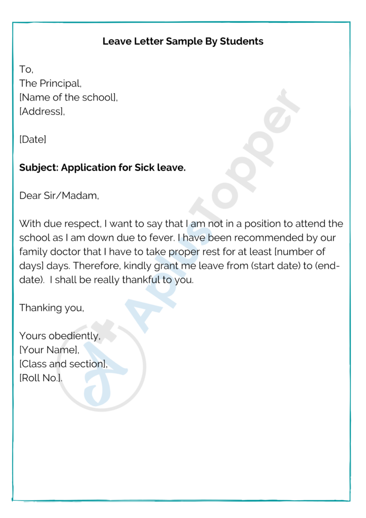 Leave Letter for School | How to Write a Leave Application for School ...