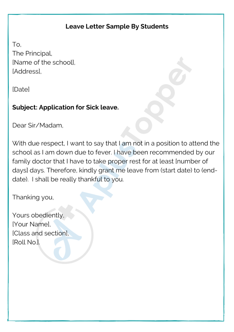 Leave Letter for School | How to Write a Leave Application for School ...