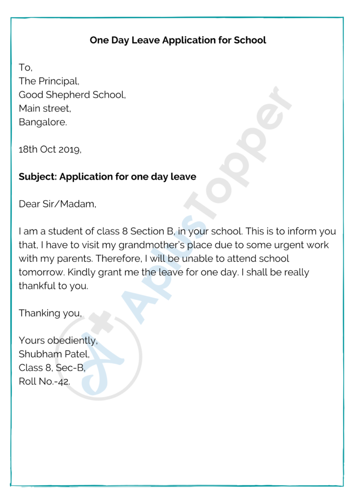 Leave Letter for School | How to Write a Leave Application for School ...