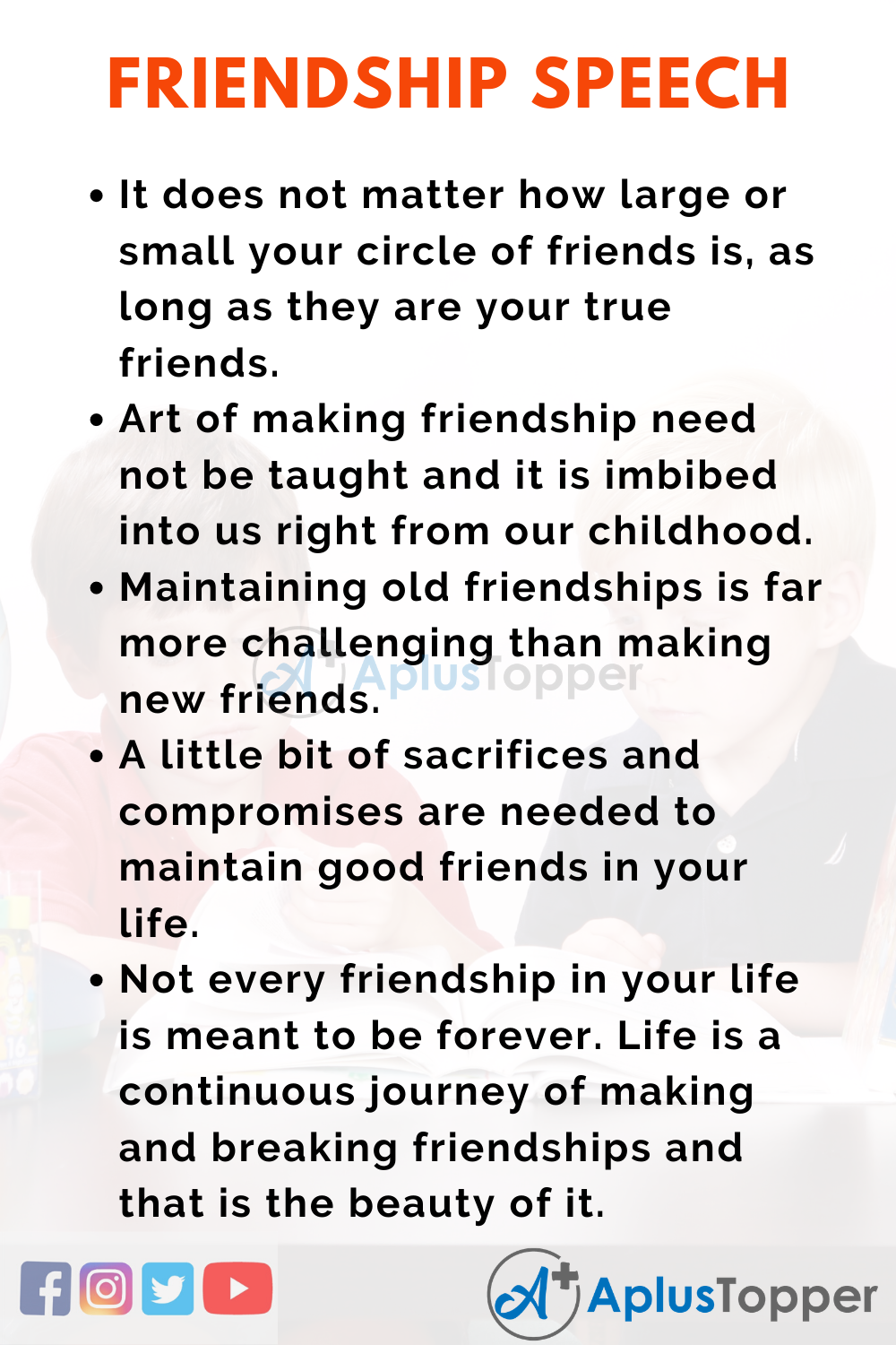 Friendship Speech | Speech on friendship for Students and Children in ...