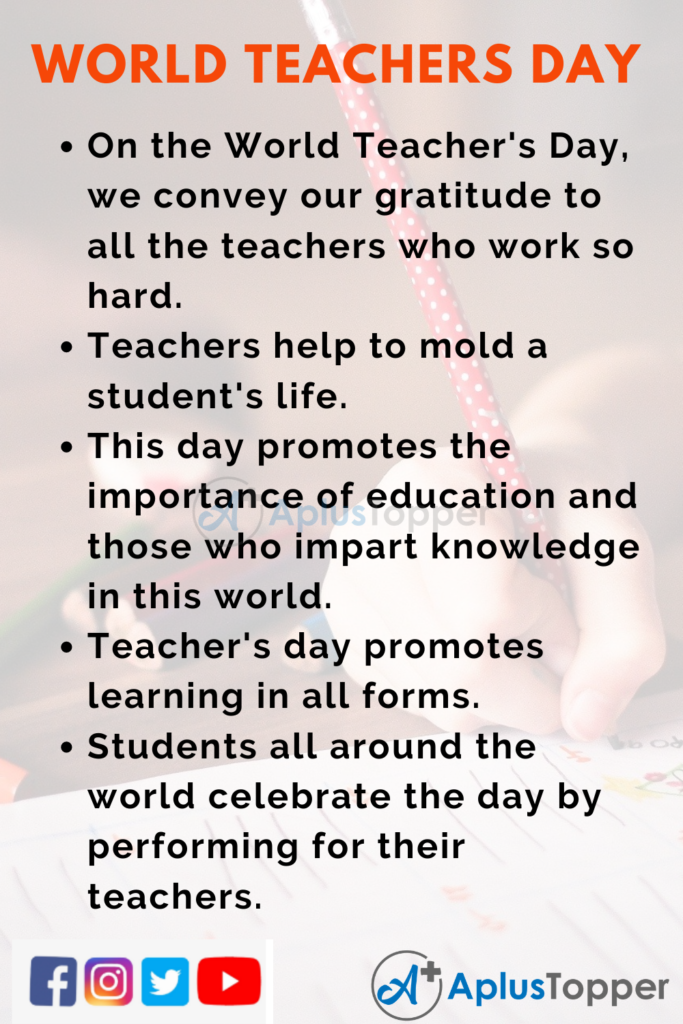 10 Lines On World Teacher’s Day for Student and Children in English ...