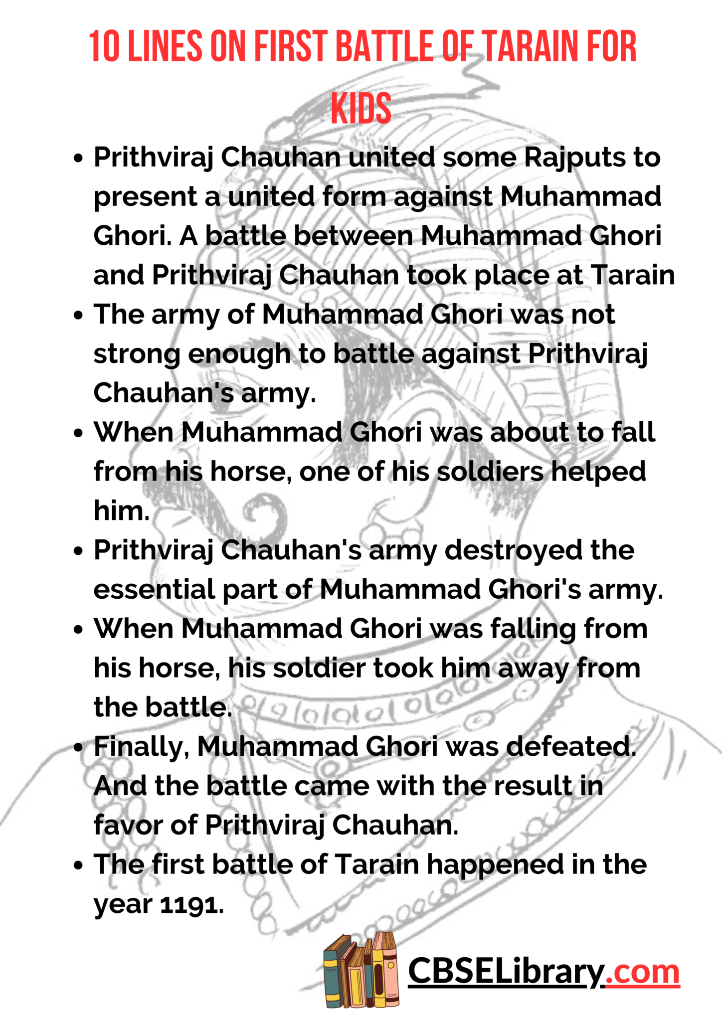 10 Lines on First Battle of Tarain for Students and Children in English ...