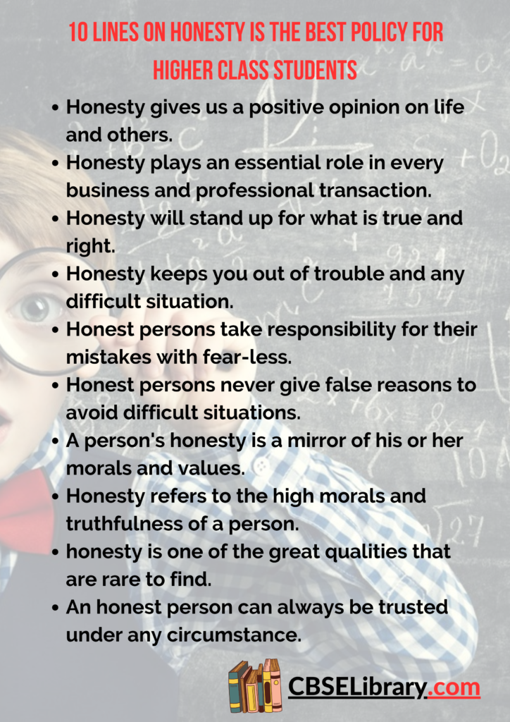 10 Lines on Honesty is the Best Policy for Students and Children in ...