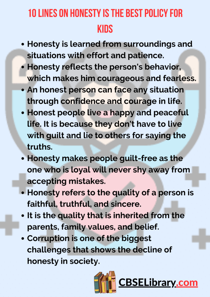 10 Lines on Honesty is the Best Policy for Students and Children in ...