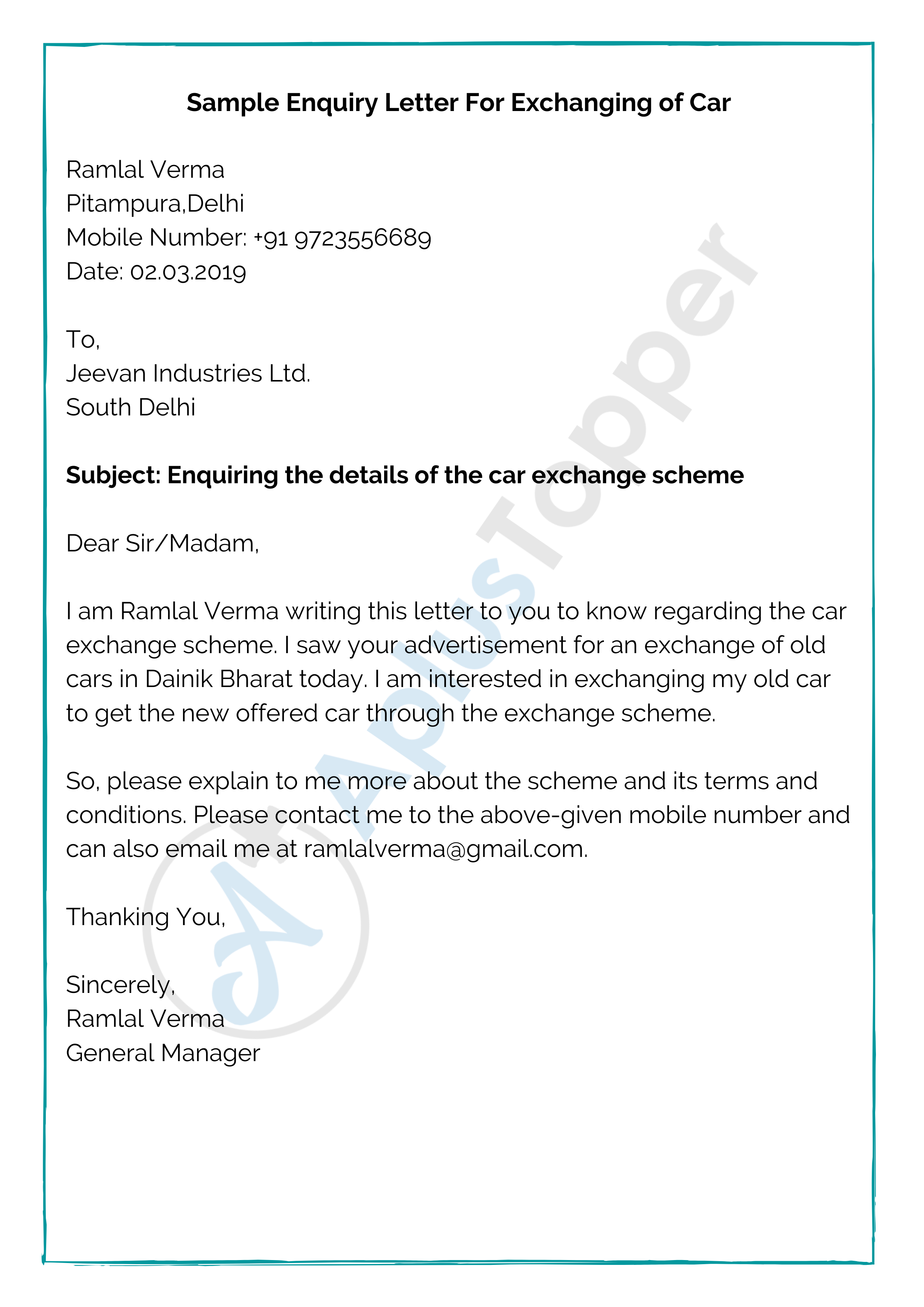 Enquiry Letter | Format, Sample and How To Write An Enquiry Letter ...
