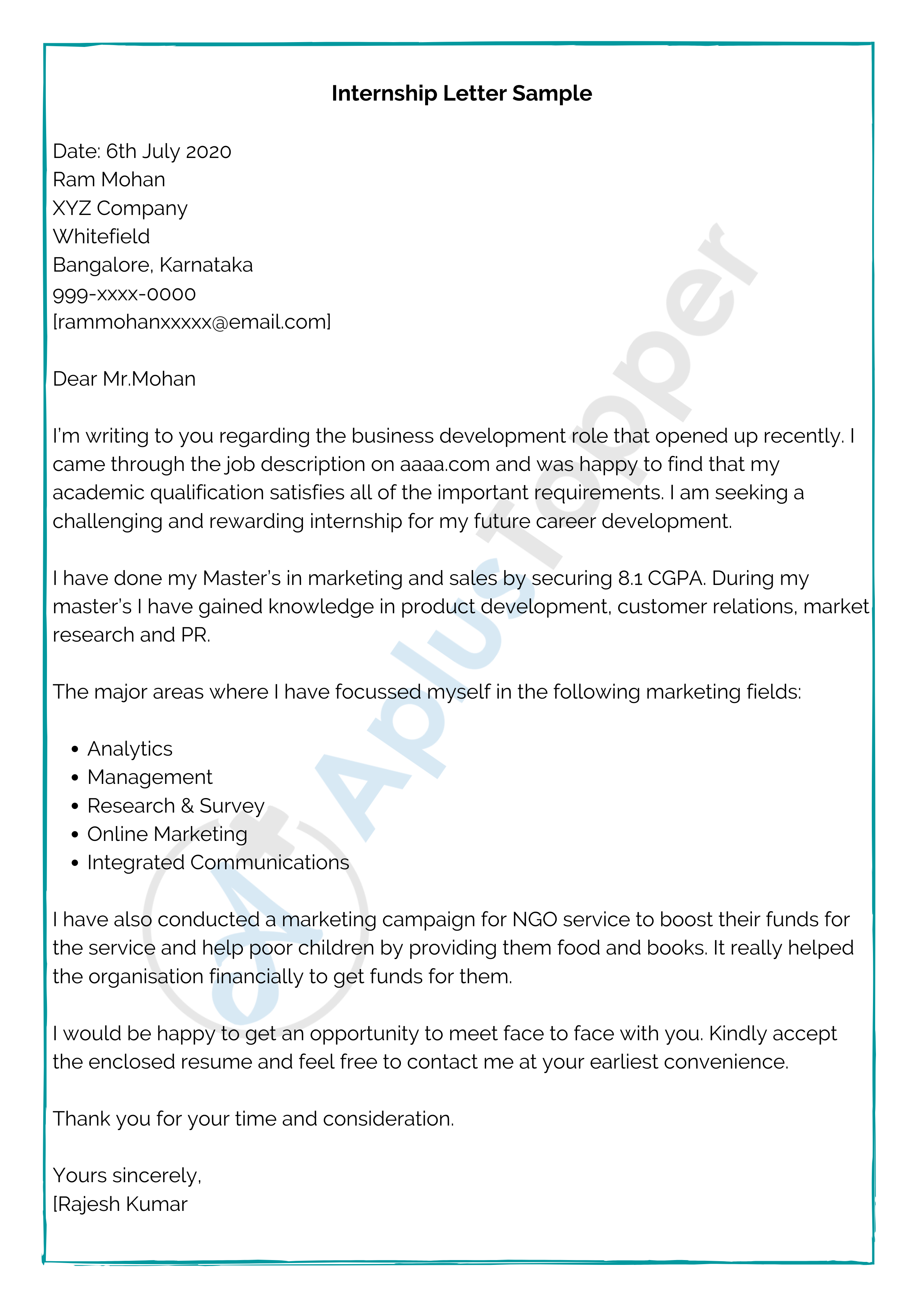 Internship Letter | Format, Samples, How to Write Internship Letter ...