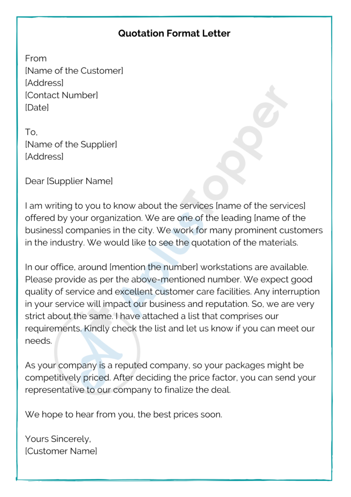 Quotation Format Letter | Format, Sample and How To Write Quotation ...