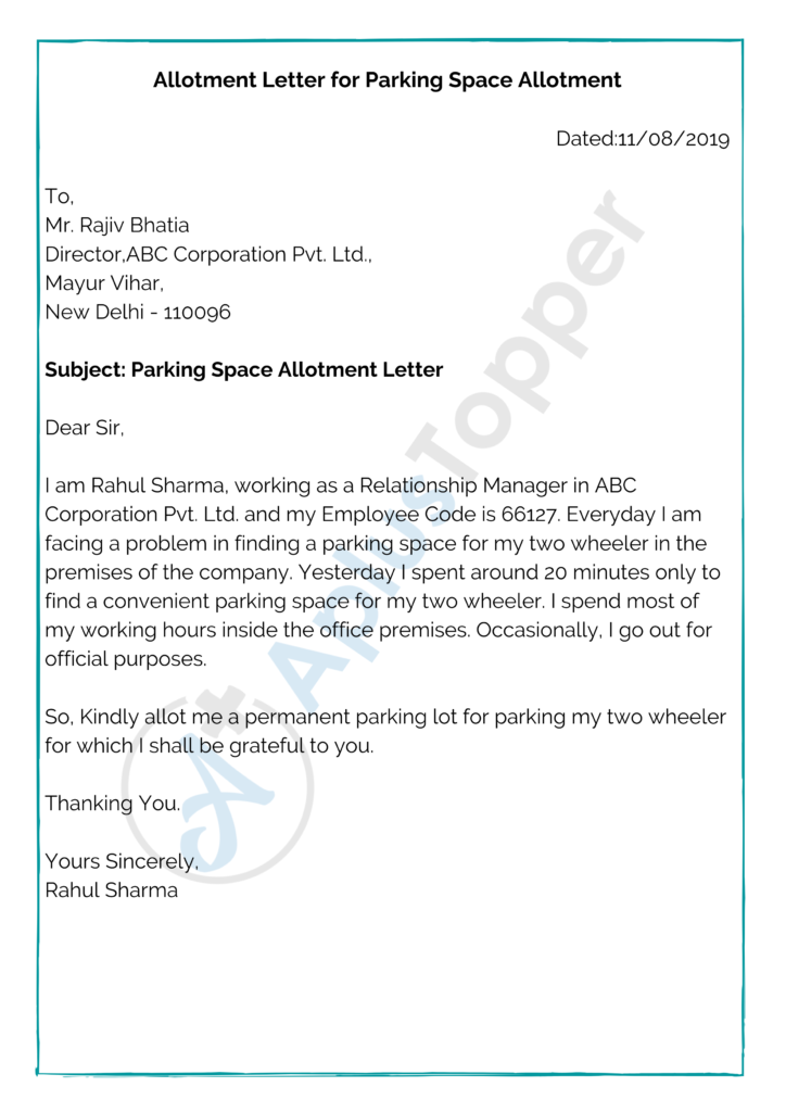 Allotment Letter | Format, Sample and How To Write an Allotment Letter ...