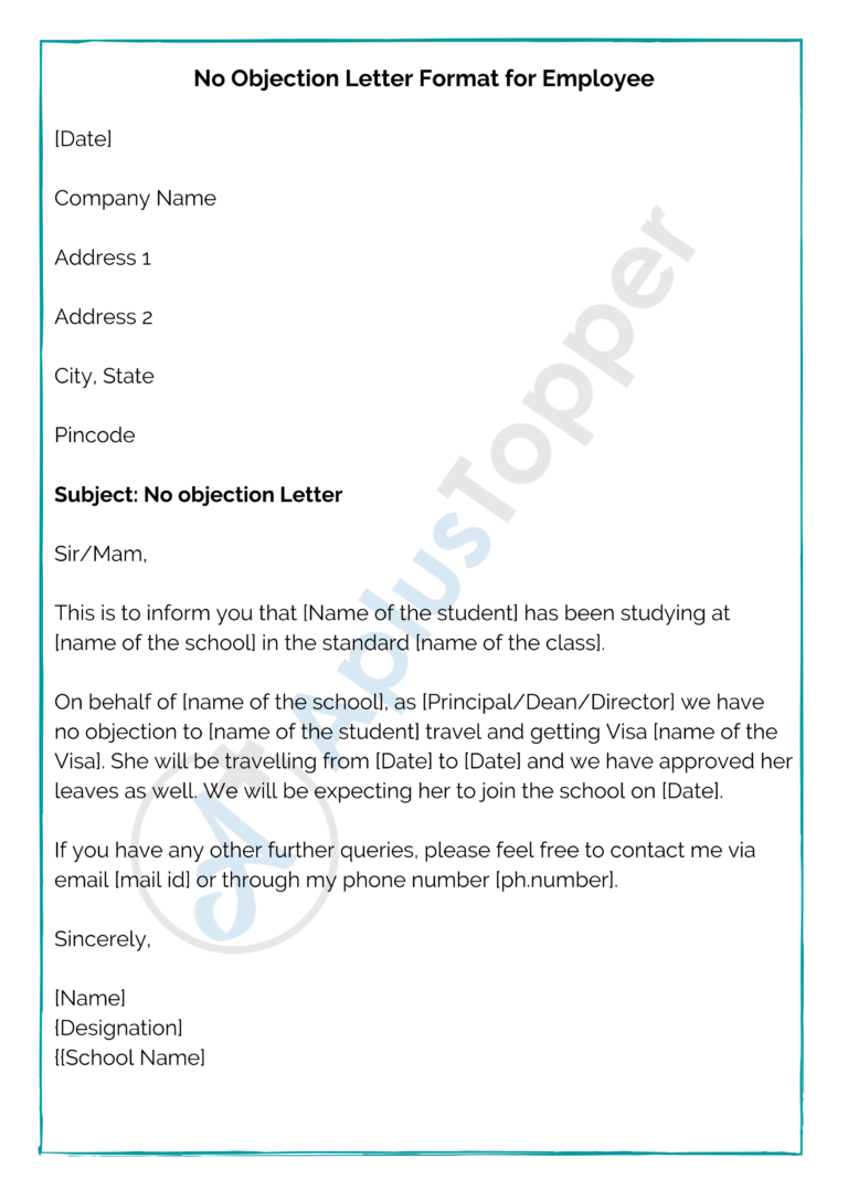 No Objection Letter | Format, Samples, How To Write No Objection Letter? - CBSE Library