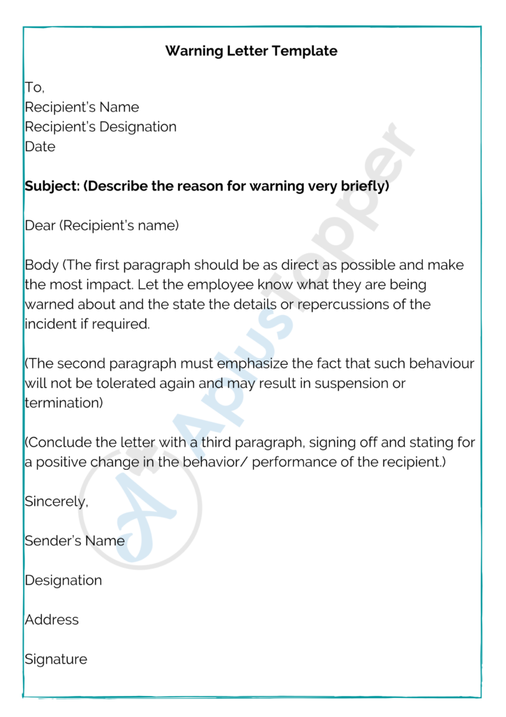 Warning Letter | How To Write a Warning Letter?, Template, Samples ...