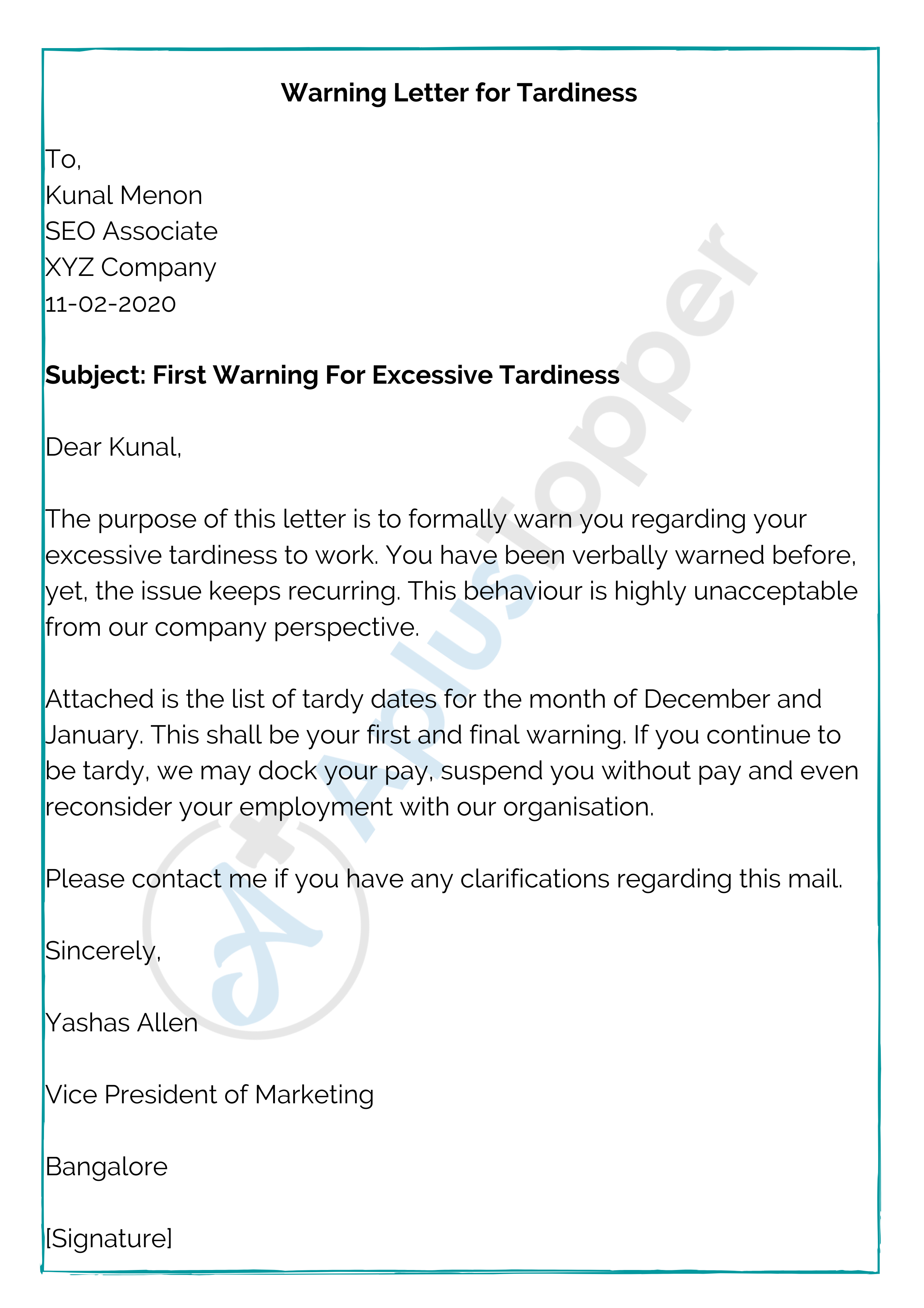 Warning Letter | How To Write a Warning Letter?, Template, Samples ...