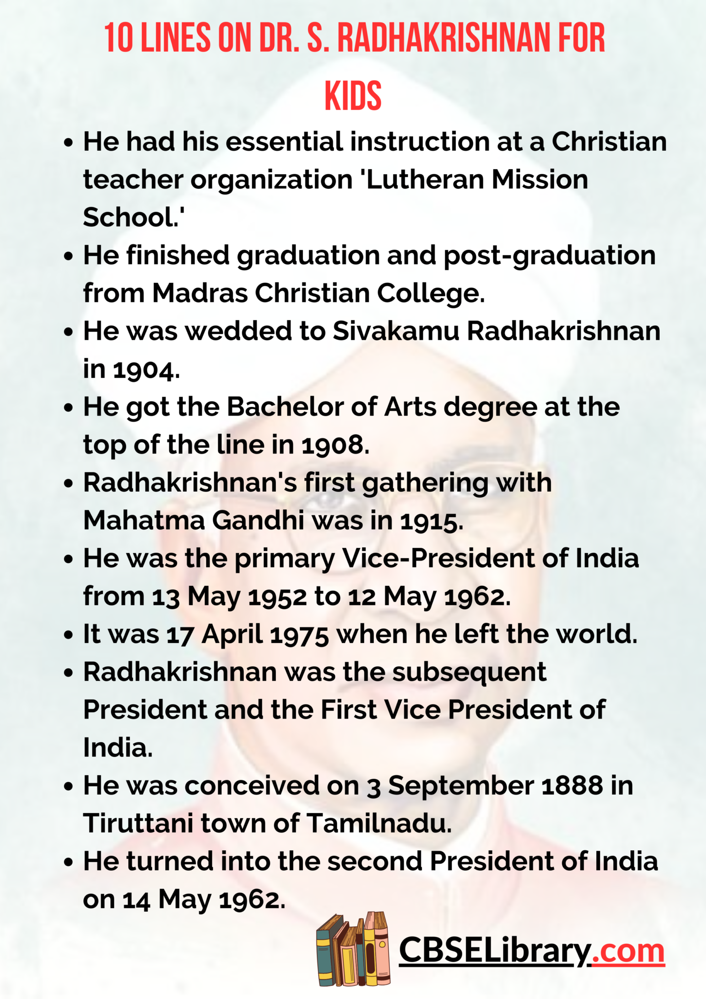 10 Lines on Dr S Radhakrishnan for Students and Children in English ...