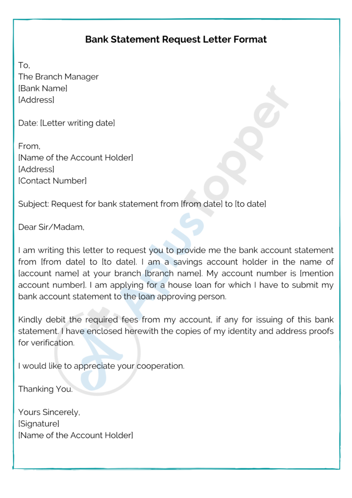 Bank Statement Request Letter | Format, Samples and How To Write A Bank ...