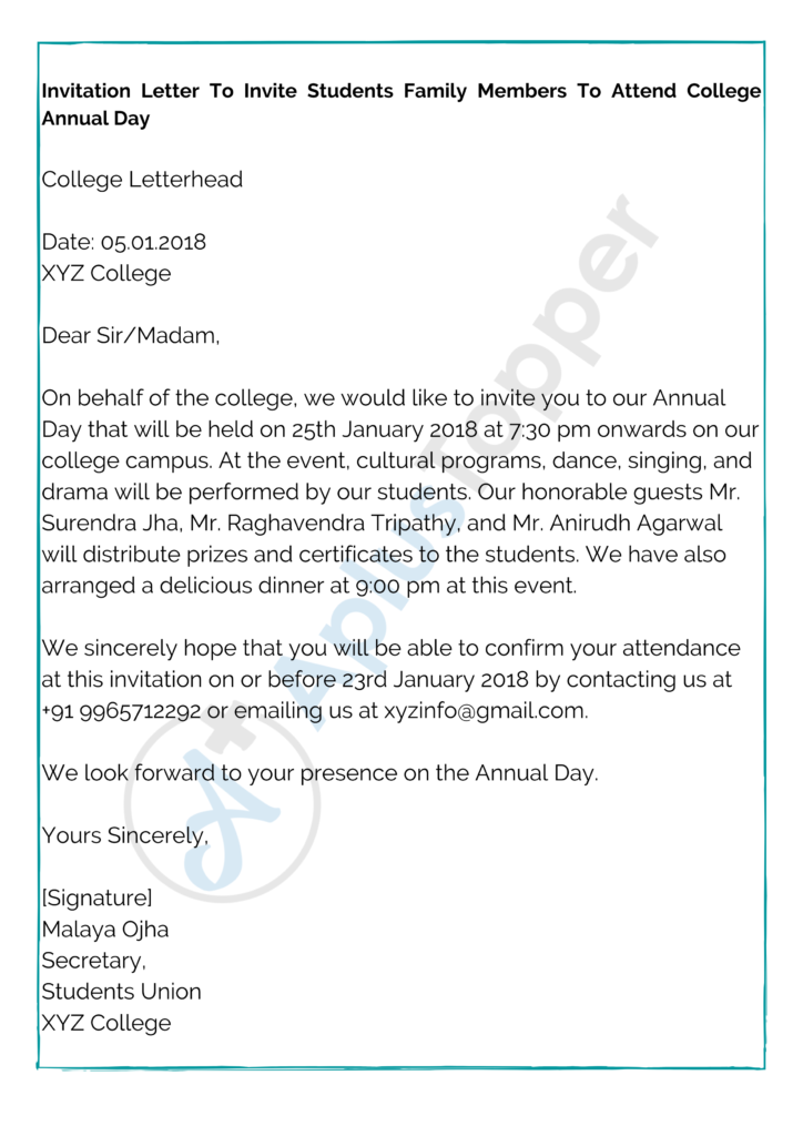 Invitation Letter | Format, Samples and How To Write An Invitation ...