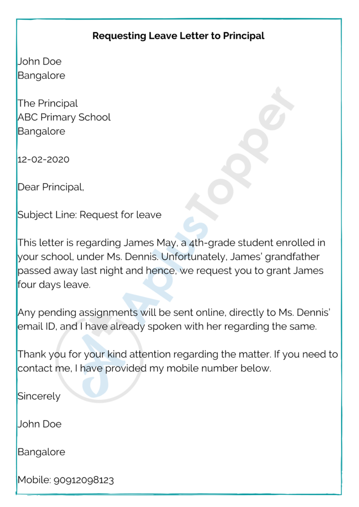Letter To Principal | Format, Sample and How To Write an Letter To ...