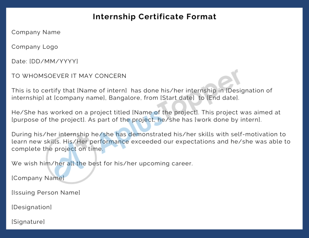 Internship Certificate | Format, Sample and How To Write an Internship ...