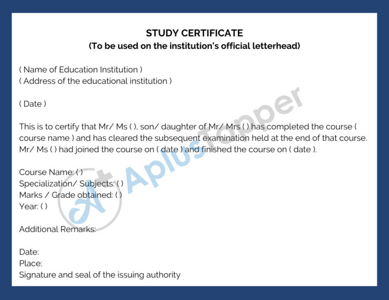 Study Certificate | Study Certificate Format, Application Letter Form ...