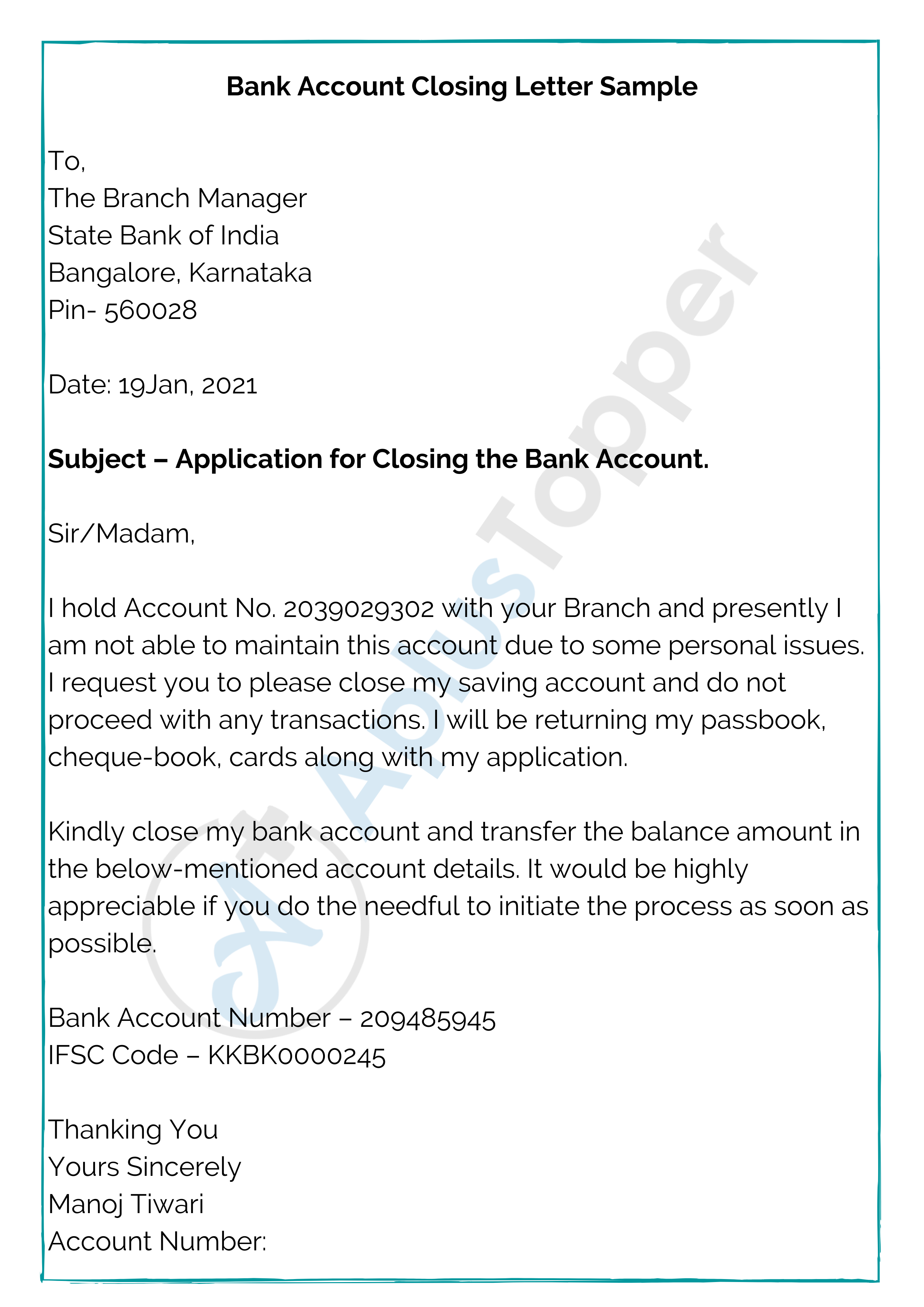 Bank Account Closing Letter Format Sample And How To Write A Bank 