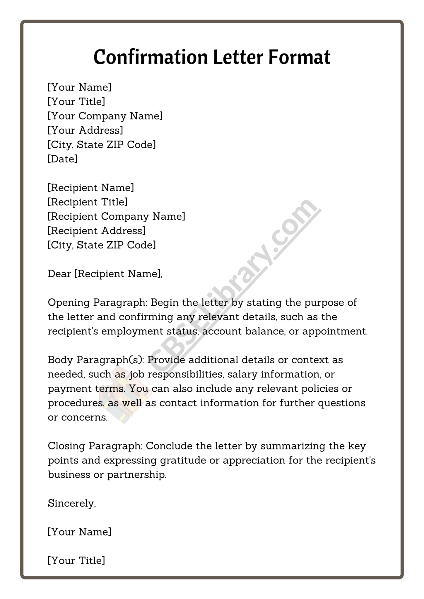 Confirmation Letter | Letter of Confirmation Format, Samples, Templates ...