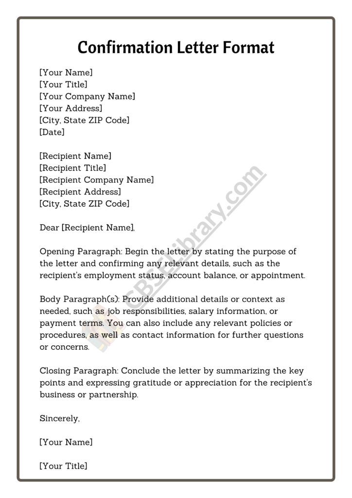 Confirmation Letter | Letter of Confirmation Format, Samples, Templates ...