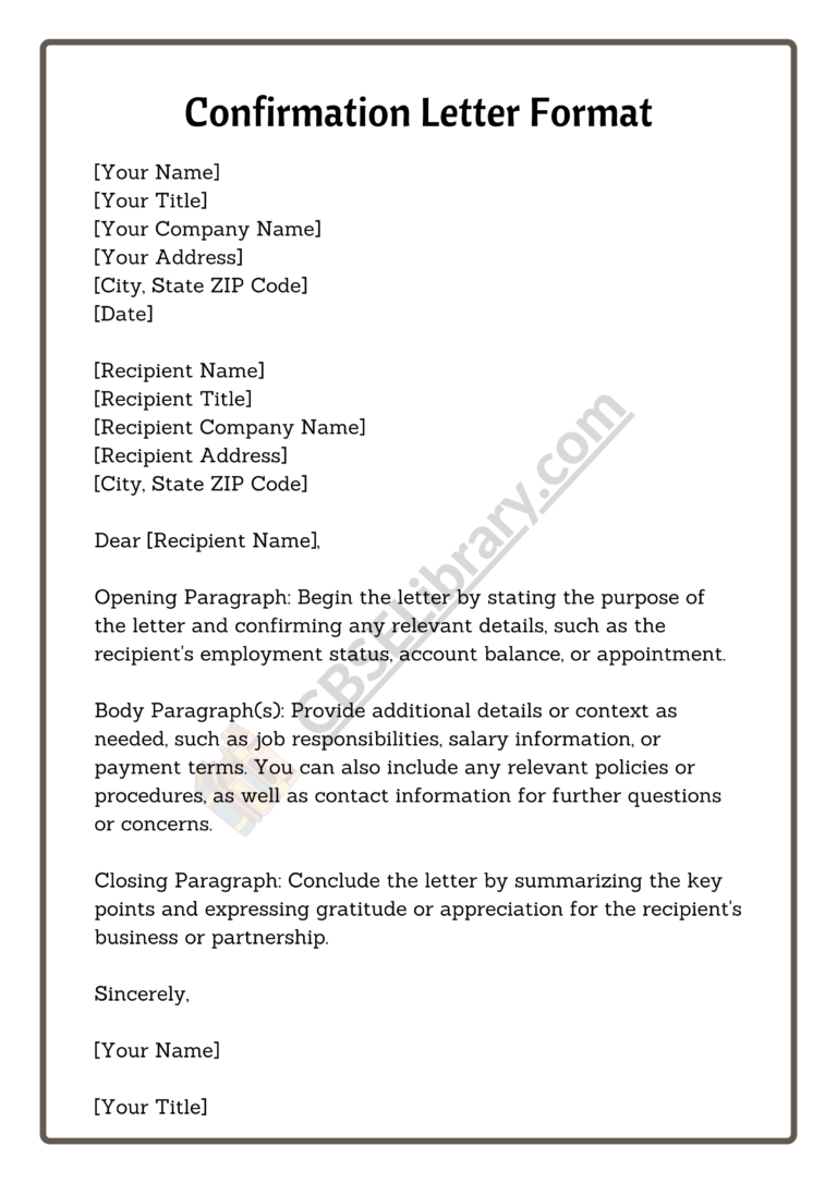 Confirmation Letter | Letter of Confirmation Format, Samples, Templates ...