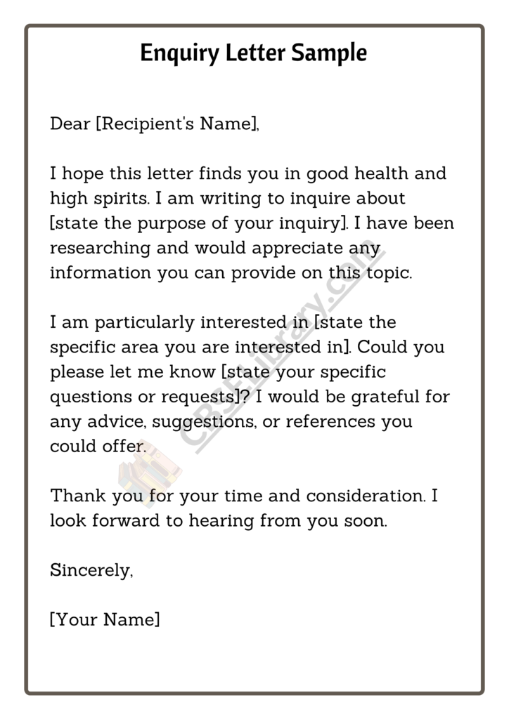 Enquiry Letter | Format, Sample and How To Write An Enquiry Letter ...