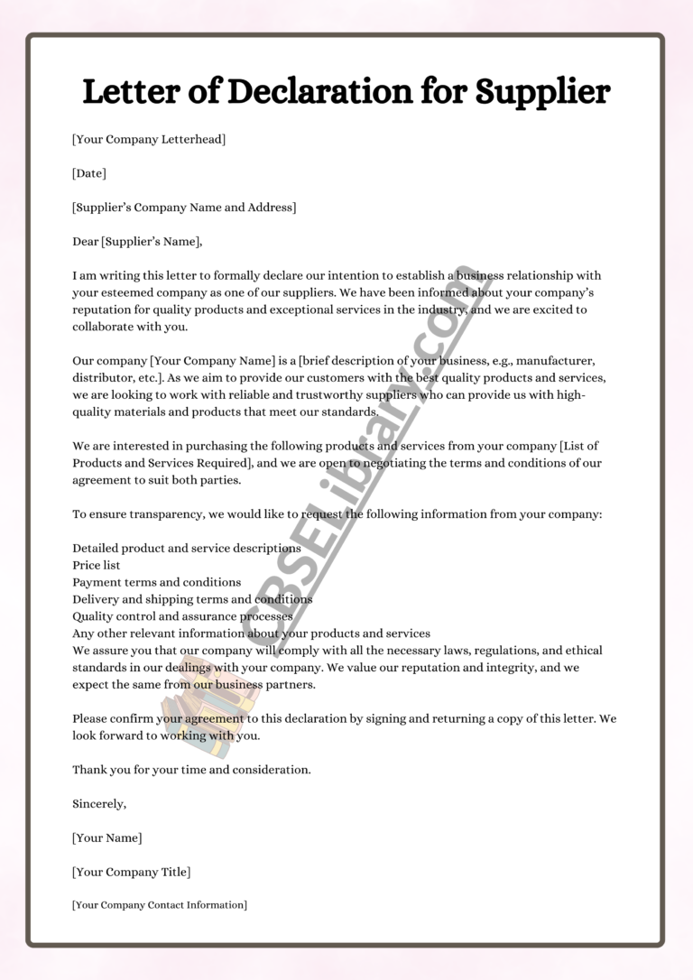 Declaration Letter | How To Write Declaration Letter?, Samples, Format ...