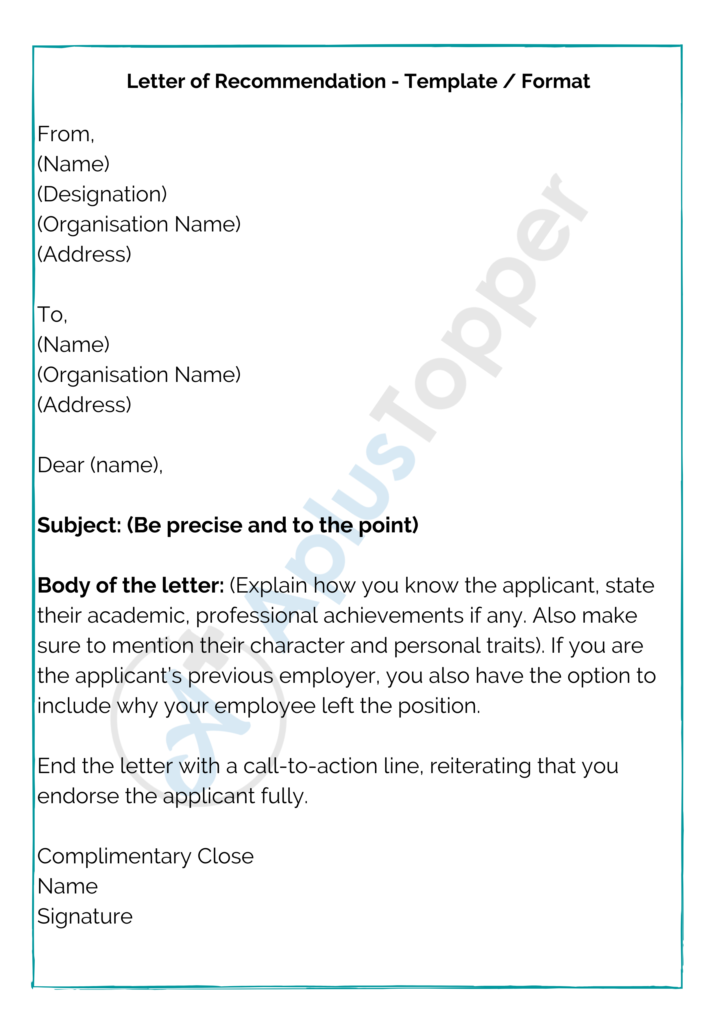 Letter of Recommendation | How to Write Letter of Recommendation ...