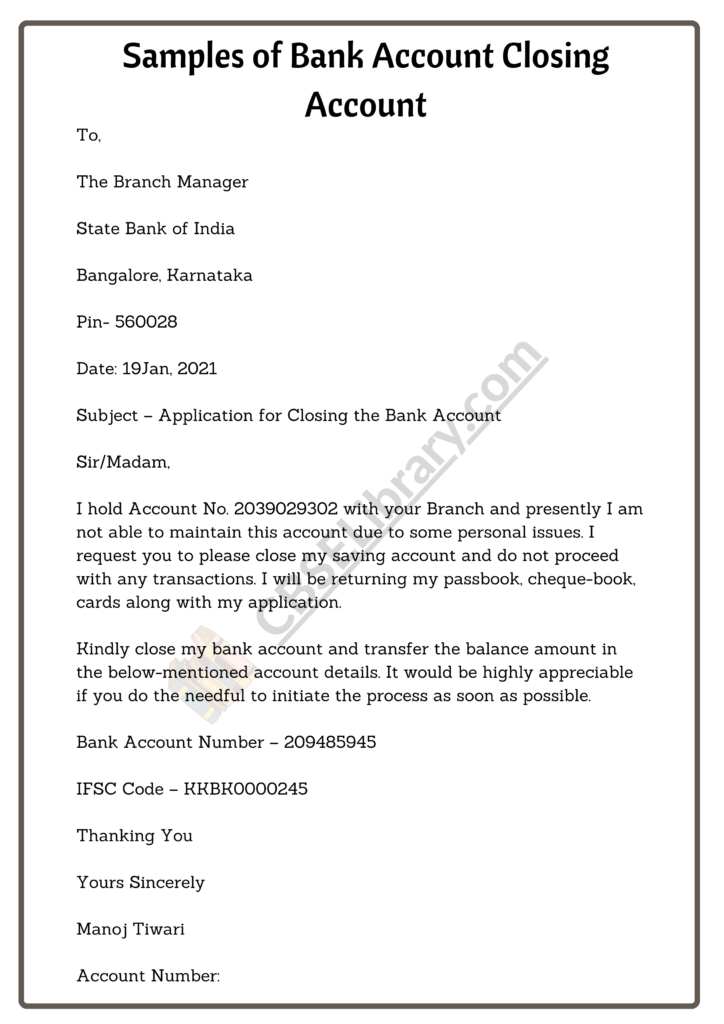 Bank Account Closing Letter | Format, Sample and How to Write a Bank ...
