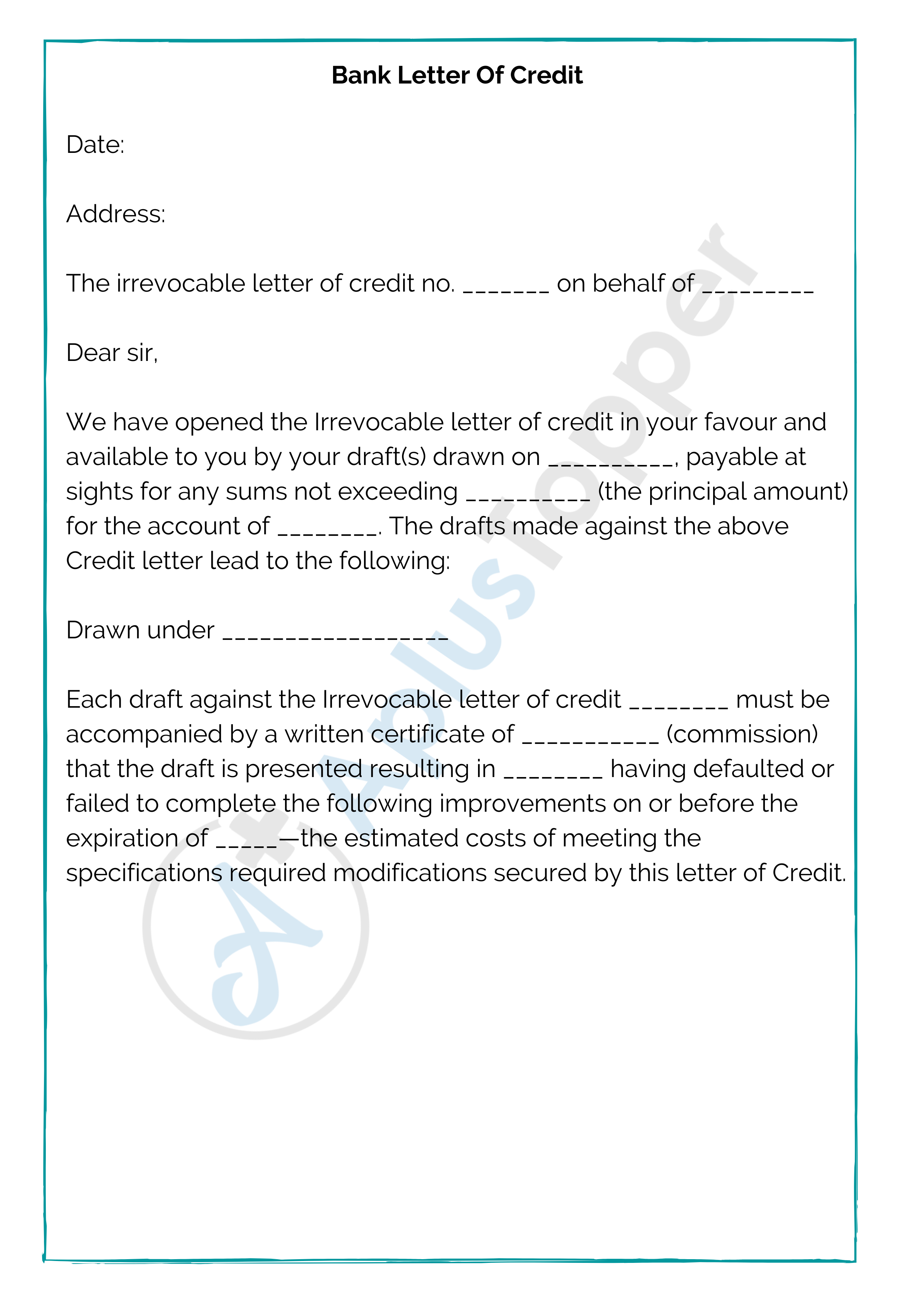 10+ Sample Letter of Credit | Format, Template and Examples of Letter ...