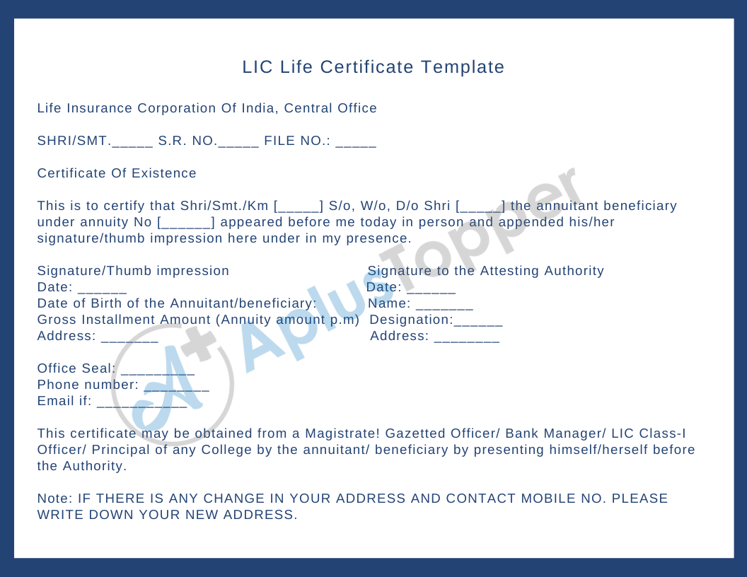 LIC Life Certificate | Existence Certificate, How to Get? Format ...