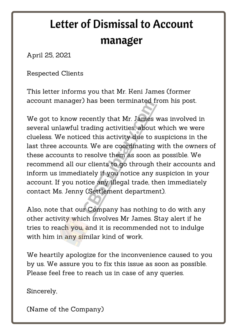 Sample Dismissal Letters | Format, Sample, Example and How To Write ...