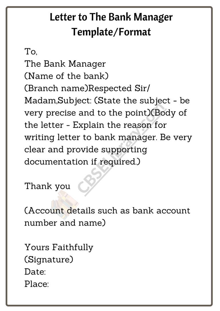 Letter to Bank Manager | Format, Sample, Tips and Guidelines on How to ...