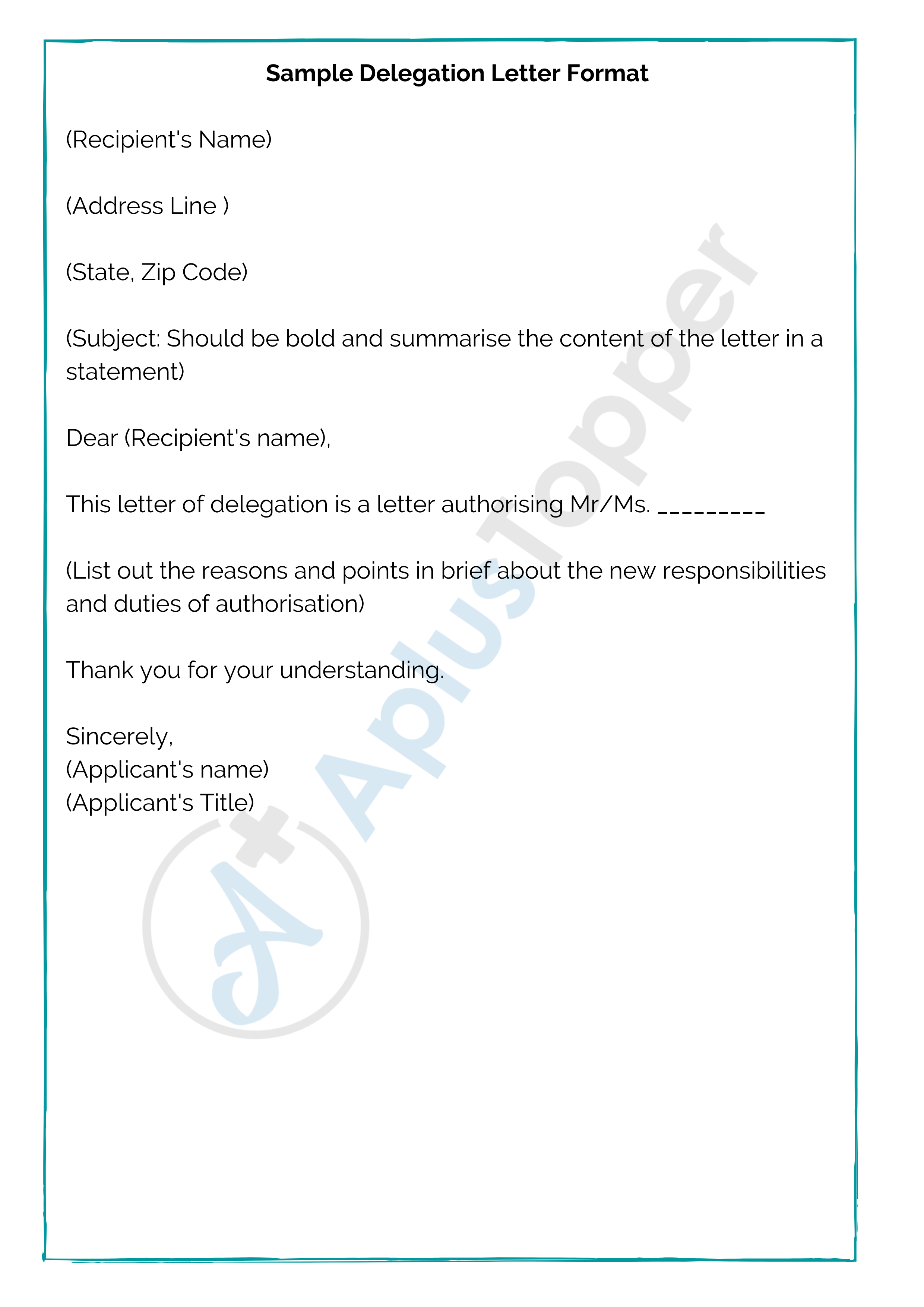 Sample Delegation Letters | Format, Samples, Examples and How To Write Sample Delegation Letter ...