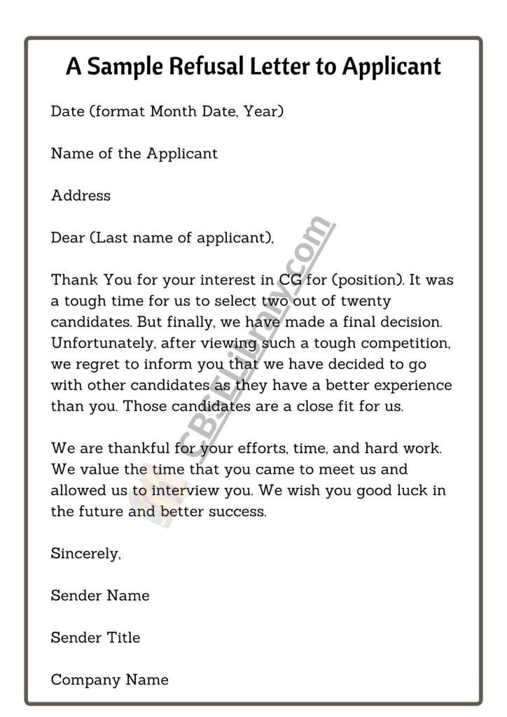 8 Refusal Letter Samples | Format, Samples. Examples and How To Write ...